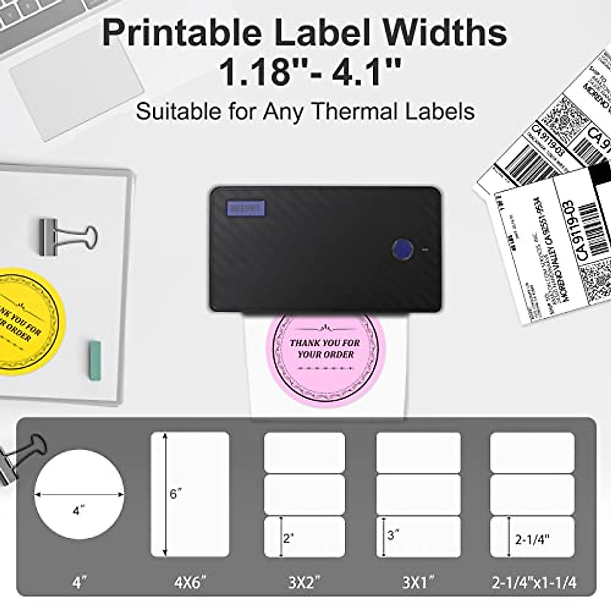 beeprt Bluetooth Shipping Label Printer - Wireless Thermal Label Printer for Shipping Package Small Business, 4x6 Label Printer Compatible with Shopify Ebey Amazon Etsy FedEx UPS USPS
