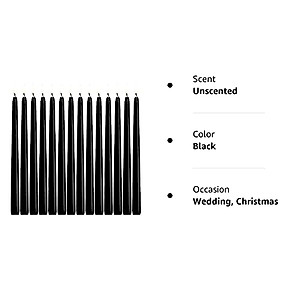 JHENG 10 Inch BlackTaper Candles, 14 Pack Tall Unscented Dripless with Cotton Wicks Perfect for Dinner, Party, Wedding or Farmhouse Decor, 7-8 Hour Burn Time- 7/8'' Base (Black)