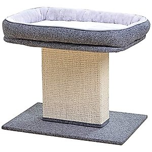 Catry Cat Bed with Scratching Post - Minimalist Style Design of Cat Tree with Cozy Cat Bed and Teasing Scratching Post, Allure Kitten to Stay Around This Sturdy and Easy to Assemble Cat Furniture