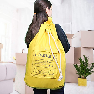 Teeo - Laundry Bag - Dorm Room Essentials - Travel Laundry Bags - College Essentials - Backpack Large Spacious 25”X20” Drawstring 100% Sturdy Cotton Canvas, Hamper Storage Organizer (Yellow)