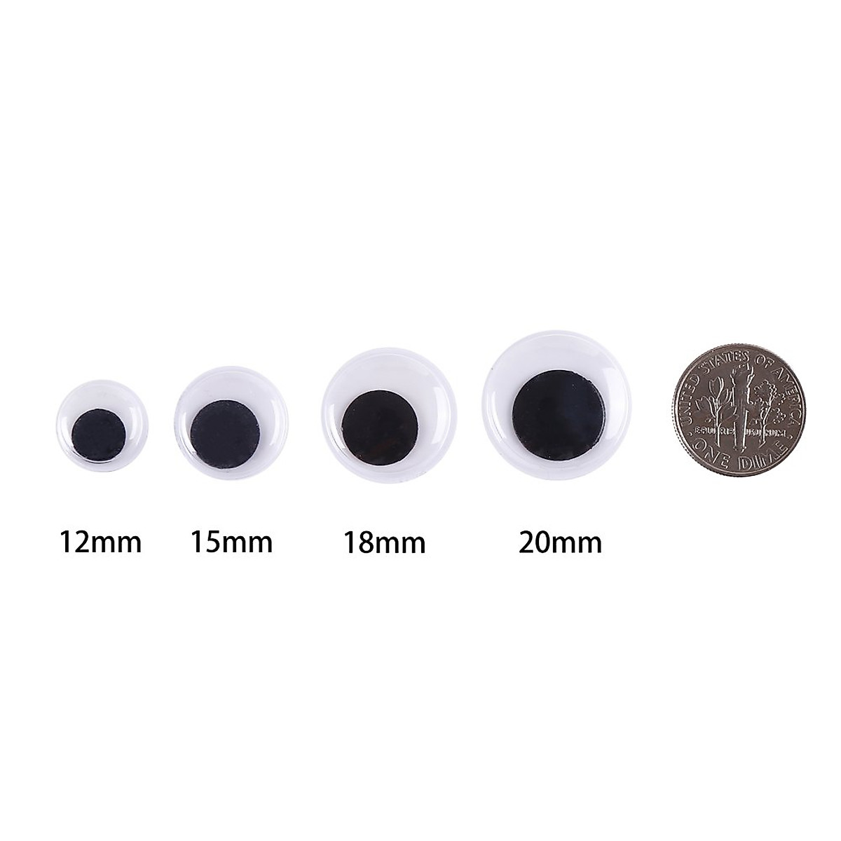 DECORA 200 Pieces 12mm-20mm Peel and Stick Wiggle Googly Eyes for DIY Craft Scrapbooking Decoration