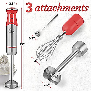 Zulay Kitchen Immersion Blender Handheld 500W - 8 Speed Copper Motor Immersion Hand Blender - Heavy Duty Stick Blender Immersion With Stainless Steel Whisk and Milk Frother Attachments (Red)