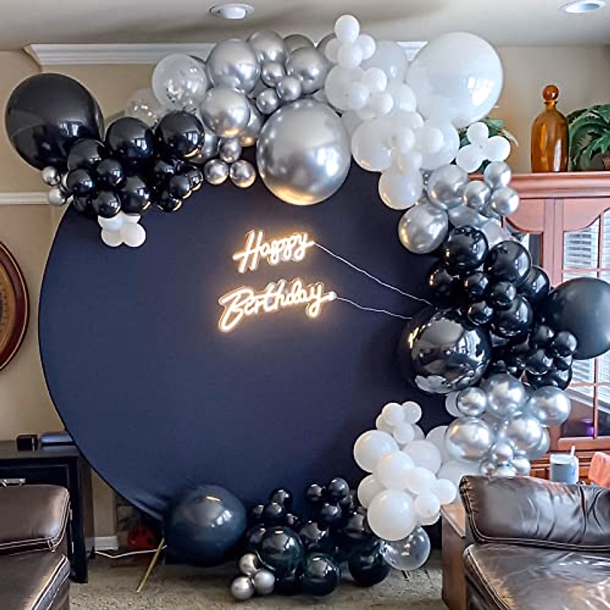 AJOYEGG Black White Silver Balloons Garland Kit 135pcs, 5+12+18inch Black White Metallic Chrome Silver and Silver Confetti Latex Balloons Arch for Wedding Bridal Shower Birthday Party Decorations