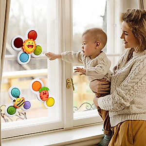 QIUXQIU 3PCS Suction Cup Spinner Toys for 1 2-Year-Old Boys Windmill Spinning Toys Baby Toys 12-18 Months Sensory Toys for Toddlers First Birthday Baby Gifts for 1-Year-Old Kids