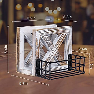 CZMIYRPY Wooden Farmhouse Napkin Holder - White Rustic Napkin Holder for Salt and Pepper Shakers for Table, Napkin Caddy for Table, Kitchen, Wedding, Party