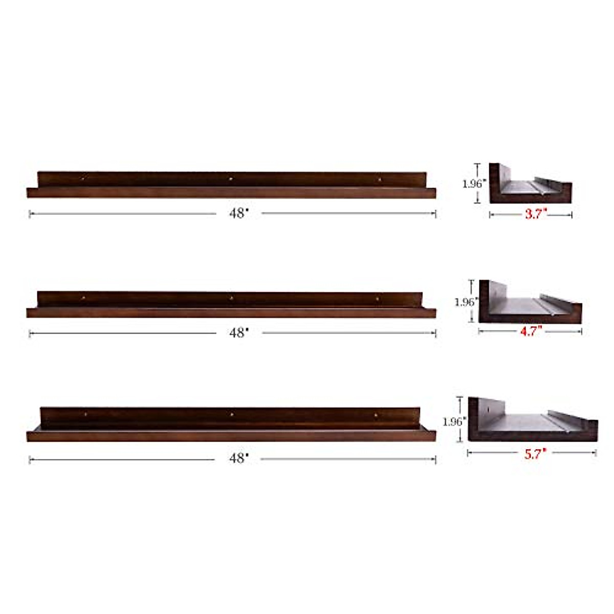 AZSKY Espresso Floating Shelves 48in Long Picture Shelf Wood Denver Modern Wall Mount Narrow Wall Shelf Picture Ledge-3 Different Sizes Mounting Hardware Included Pine (48inch set3)