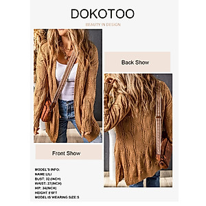 Dokotoo Long Cardigans for Ladies Open Front Lightweight Side Split Fall Knit Cute Womens Sweaters Fall 2023 with Pockets Trendy Clothing,Khaki Large