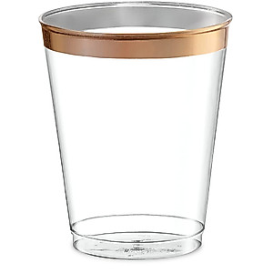 PLASTICPRO Disposable 8 oz Crystal Clear Plastic Tumblers With Rose Gold Rim for Party's & Weddings pack of 50