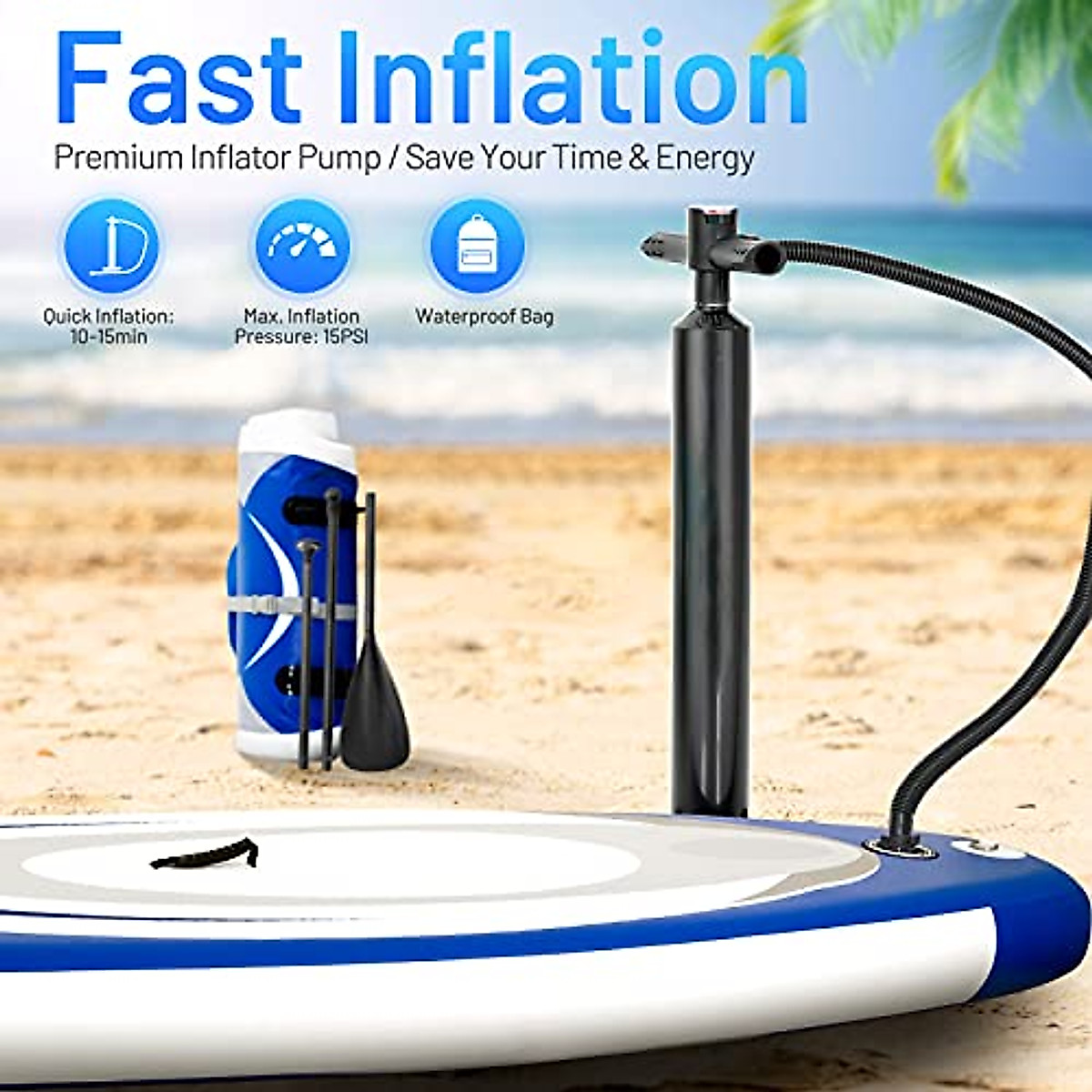 GYMAX Inflatable Stand Up Paddle Board, 6” SUP with Premium Complete Accessories, Backpack, Pump, Leash, Paddle & Removable Fins, Portable Stand Up Boat for All Skill Level