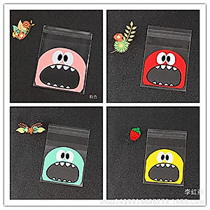 200Pcs Self Adhesive Cookie Candy Bags Big Mouth Monster Bakery Decorating Bags Treat Bag Chocolate Gift Bags for Kids Party Favor Candies and Desserts (3.94 x 3.94 In)