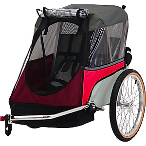 WIKE Children's Junior Bike Trailer: for 1-2 Kids Under 3'10"/100lbs max - Built-in roll cage, Stainless Steel towbar, 5-Point Restraints, Large Cargo Space, roll-up Bug and rain Screens, Safety Flag