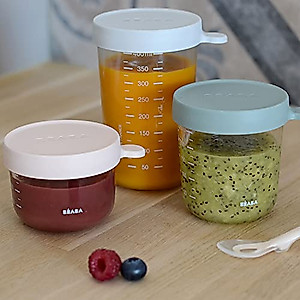 Beaba Glass Baby Food Containers with Lid, Glass Food Storage Containers with Airtight Lid, Baby Food Glass Jars, Baby Essentials, Freezer Microwave Safe, 8 oz, Cloud