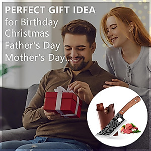 SHARP CASTLE Meat Cleaver Knife, Ultra Sharp Butcher Knife with Leather Sheath, Japanese Chef Knife for Kitchen, Outdoor Camping, Christmas Gifts Idea（CK02A）