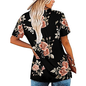 Tops for Girls Short Sleeve Ruched Tshirt Stretchy Oversized Summer Top with Buttons Black XL