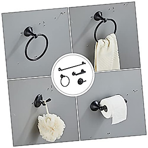 Angoily 1 Set Bathroom Four Piece Set Black Washcloth Paper Towel Roll Dispenser Stainless Steel Towel Kitchen Towel Hanger Wall Towel Hooks Bath Towel Bar Stainless Steel Black Towel Ring