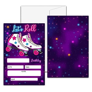 Let's Roll Birthday Party Invitation,Roller Skate, Skating Fill-In Invites For Men & Women, 20 Invitations With Envelopes(4" X 6")，Aldults Party Favors Decorations And Supplies-08