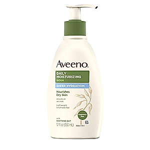 Aveeno Sheer Hydration Daily Moisturizing Lotion For Dry Skin With Soothing Oat, Lightweight, Fast-Absorbing & Fragrance-Free Intense Body Moisturizer, 12 Fl. Oz