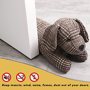 SANFERGE Dog Under Door Draft Stopper Heavy Duty, 3LB 34 Inch Decorative Fabric Door Draft Blocker, Animal Weather Stripping Sound Proof Bottom Seal, Save Energy Stopper Guard, Brown Plaid