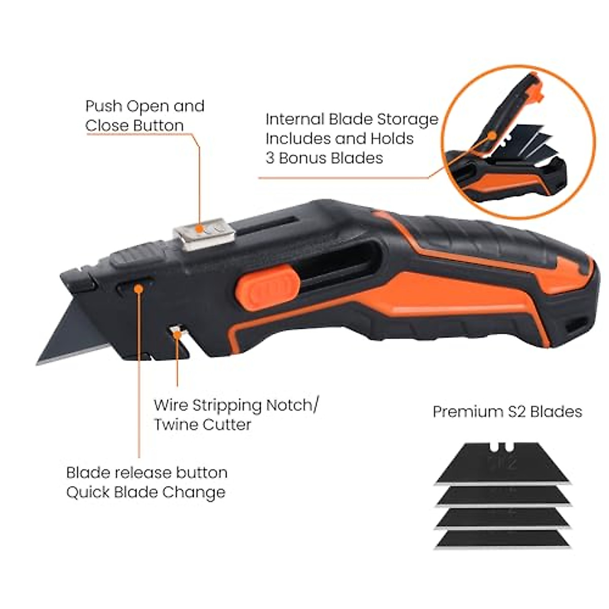 Lichamp Heavy Duty Utility Knife, 4 Pack Razor Box Cutter Knives Retractable and Folding Set with 16pcs SK2 Blades, E4N02S