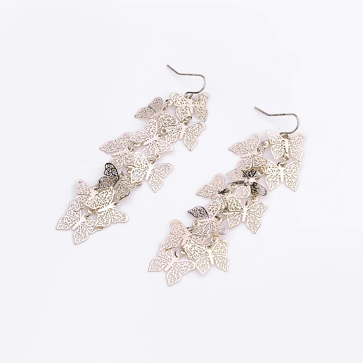 Nicole Miller New York Rosegold Casted Cutout Layered Butterfly Fashion Dangle Earrings