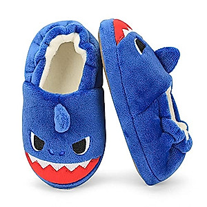 KAKU NANU Toddler Slippers Shark Animal Slippers for Kids Boys, Shark Plush Slip-On Comfort Slippers for Indoor/Outdoor (Blue, 9-10 Toddler)