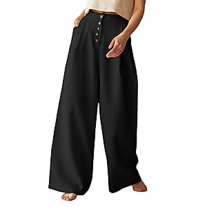 LYANER Women's High Waisted Button Front Wide Leg Palazzo Pants Loose and Casual Trousers Black X-Large
