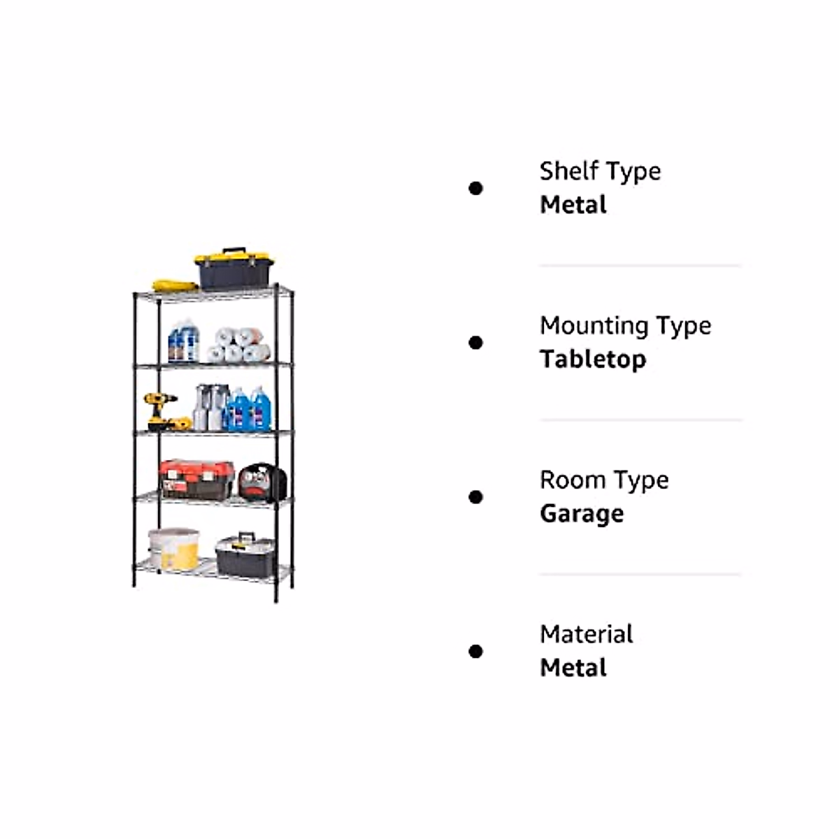 BestOffice 14Dx36Wx72H 5-Shelf Adjustable Storage Shelves Wire Shelving Unit Garage NSF Metal Shelf Heavy Duty Utility Commercial Grade Steel Layer Shelf1250 LBS Capacity,Black