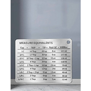 Magnetic Kitchen Conversion Chart - Professional Measurement Refrigerator Magnet, Stainless Steel, Conversions for Cups, Tablespoons, Teaspoons, Fluid Oz and Milliliters. (1 Pack)