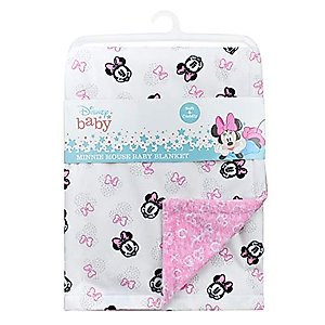 Cudlie Disney Baby Girl Mine Mouse Baby Blanket Double Sided Mink with Pink Minnie Print (30x40)