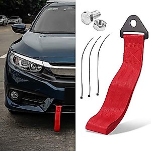 Thenice Tow Strap Racing Red High Strength JDM Style Towing Straps Universal Bumper Decals - Red