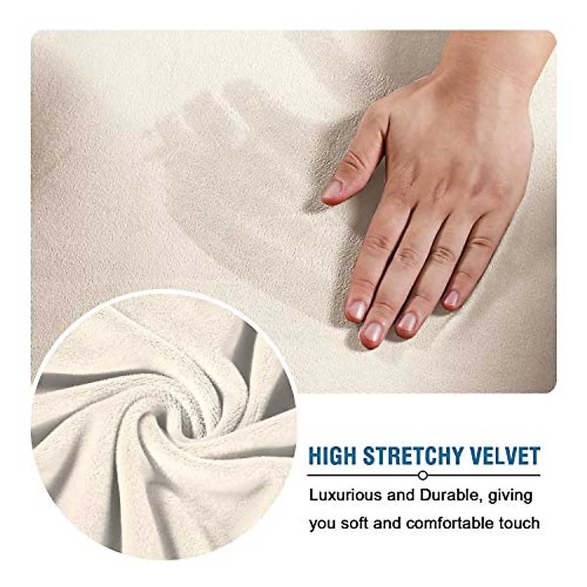 H.VERSAILTEX Modern Velvet Plush 4 Piece High Stretch Sofa Slipcover Sofa Cover Furniture Protector Form Fit Luxury Thick Velvet Sofa Cover for 3 Cushion Couch, Machine Washable (Sofa,Ivory)