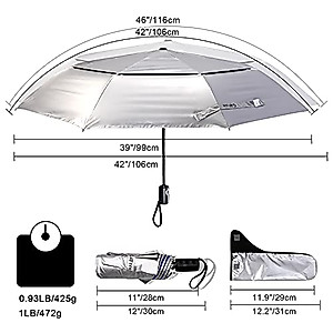 G4Free UPF 50+ UV Protection Travel Umbrella 42/46 Inch Windproof Silver Coating Sun Blocking Umbrella(Silver/Blue)