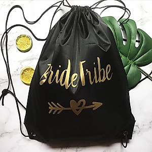 Snogisa 7 Pieces Bride and Bride Tribe Drawstring Bags, Drawstring Bachelorette Party Backpacks,Wedding Drawstring Gift Bag for Bridal,Perfect for Hangover Kit for Bride and Bridesmaids (Black)