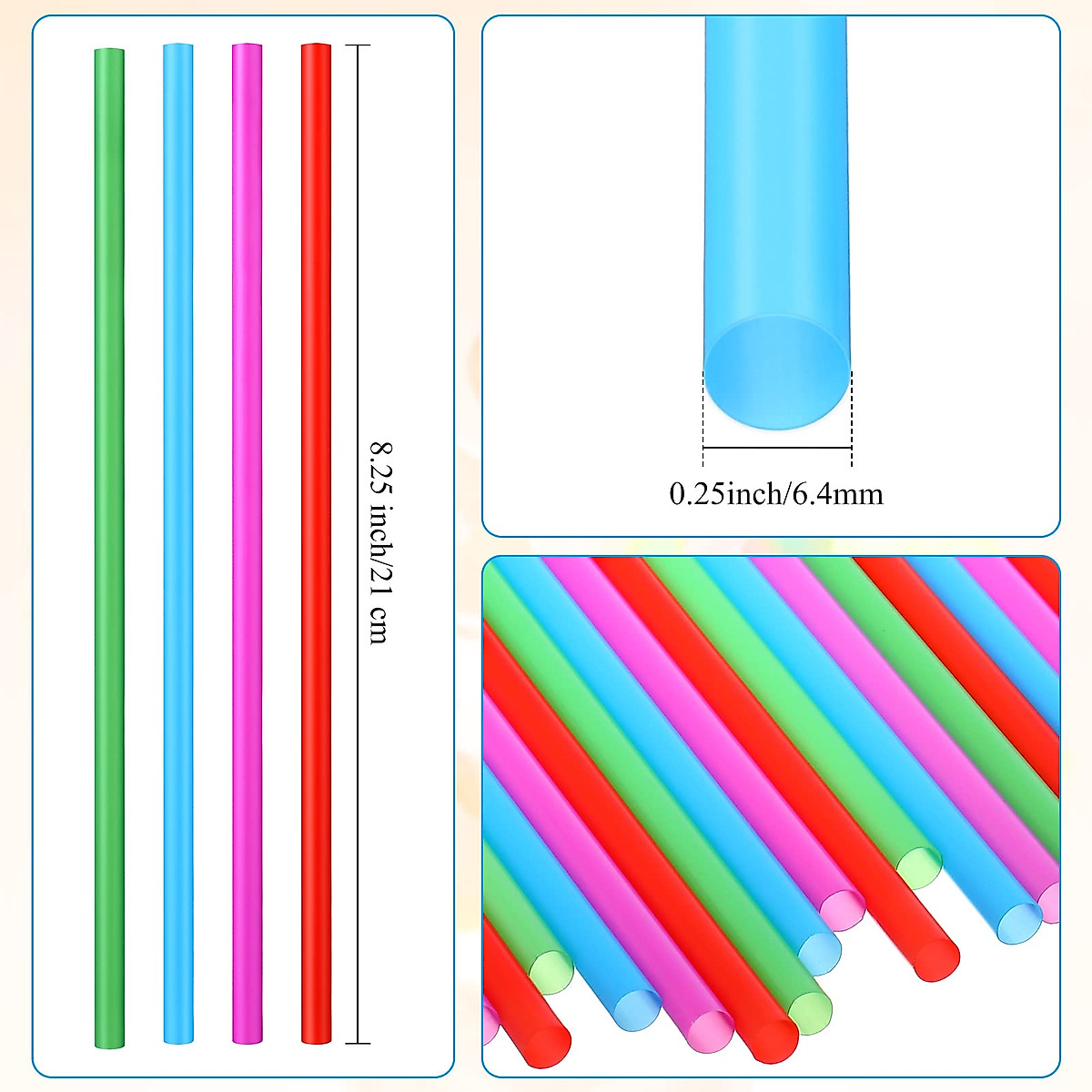 2000 Pcs Disposable Drinking Straws Long Plastic Straws 8.25" Long and 0.25'' Diameter for Cocktail Drink Cups Juice (Green, Rose, Blue, Red)