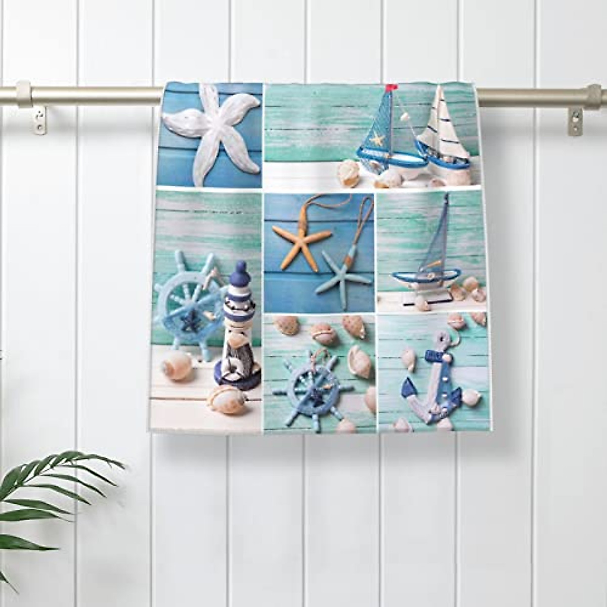 Sea Theme Lighthouse Sailing Boats and Marine Hand Towels Summer Face Towel Soft Guest Towel Portable Kitchen Tea Dish Towels Washcloths Bathroom Decor Housewarming Gifts 15.7" X 27.5"