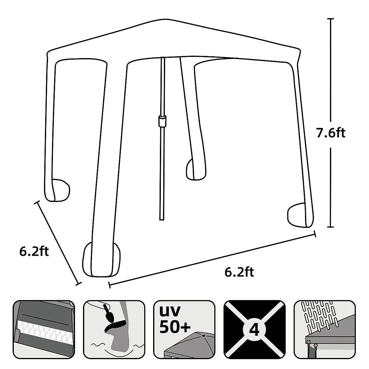 AMMSUN Beach Cabana, 6.2'×6.2' Beach Canopy, Easy Set up and Take Down, Cool Cabana Beach Tent with Sand Pockets, Instant Sun Shelter with Privacy Sunwall, Blue Paint