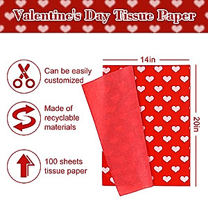 Whaline Tissue Paper White Red Heart Wrapping Paper Romantic Gift Wrapping Tissue Paper Art Paper Crafts for Valentine's Day Anniversary Birthday Wedding Decor, 100 Sheet
