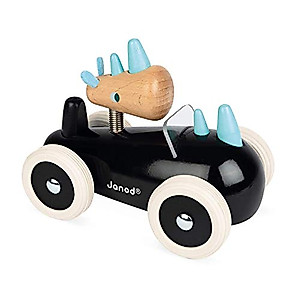 Janod Spirit Wood Car Push Toy - Rony Rhino - Ages 18 Months+ - J04492