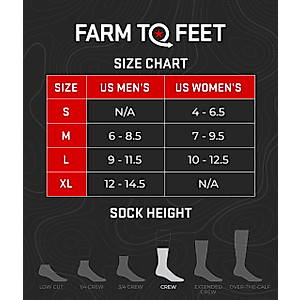 Farm to Feet Damascus Lightweight Merino Wool Crew Socks, Charcoal, X-Large
