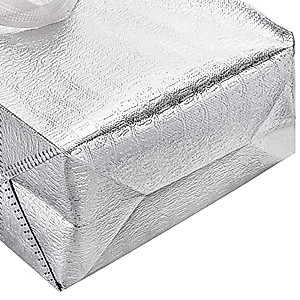 Elsjoy 40 Pack Glossy Reusable Grocery Bags, 10 x 8 Inch Non-woven Tote Shopping Bags with Handle, Silver Shiny Gift Bags Stylish Shopping Bags for Birthday, Wedding, Party, Business