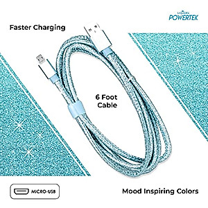 Micro USB Cable Android Charger, 6ft Fast Charging USB 2.0 A to Micro B Cable, Compatible with Samsung Galaxy S7 S6 Edge PS4 Xbox (Light Blue)