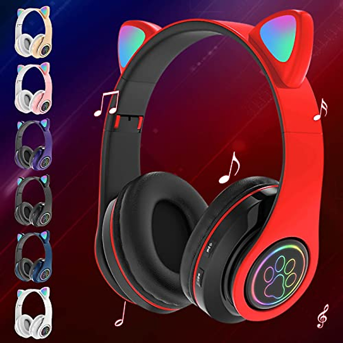 Head-Mounted Folding Wireles Bluetooth Headset - Foldable LED Flashing Light Soft Earmuffs Over Ear Hi-Fi Stereo Wireless Stereo Headphones Gift for Sports Gaming Office Outdoor