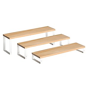 FOUCSSOMEI Spice Rack 3 Tier, Wooden Spice Rack Organizer for Cabinet, Kitchen Spice Rack for Wall, Display Risers for Party, Seasoning Organizer, Metal Frame, Free to DIY, Patented Design