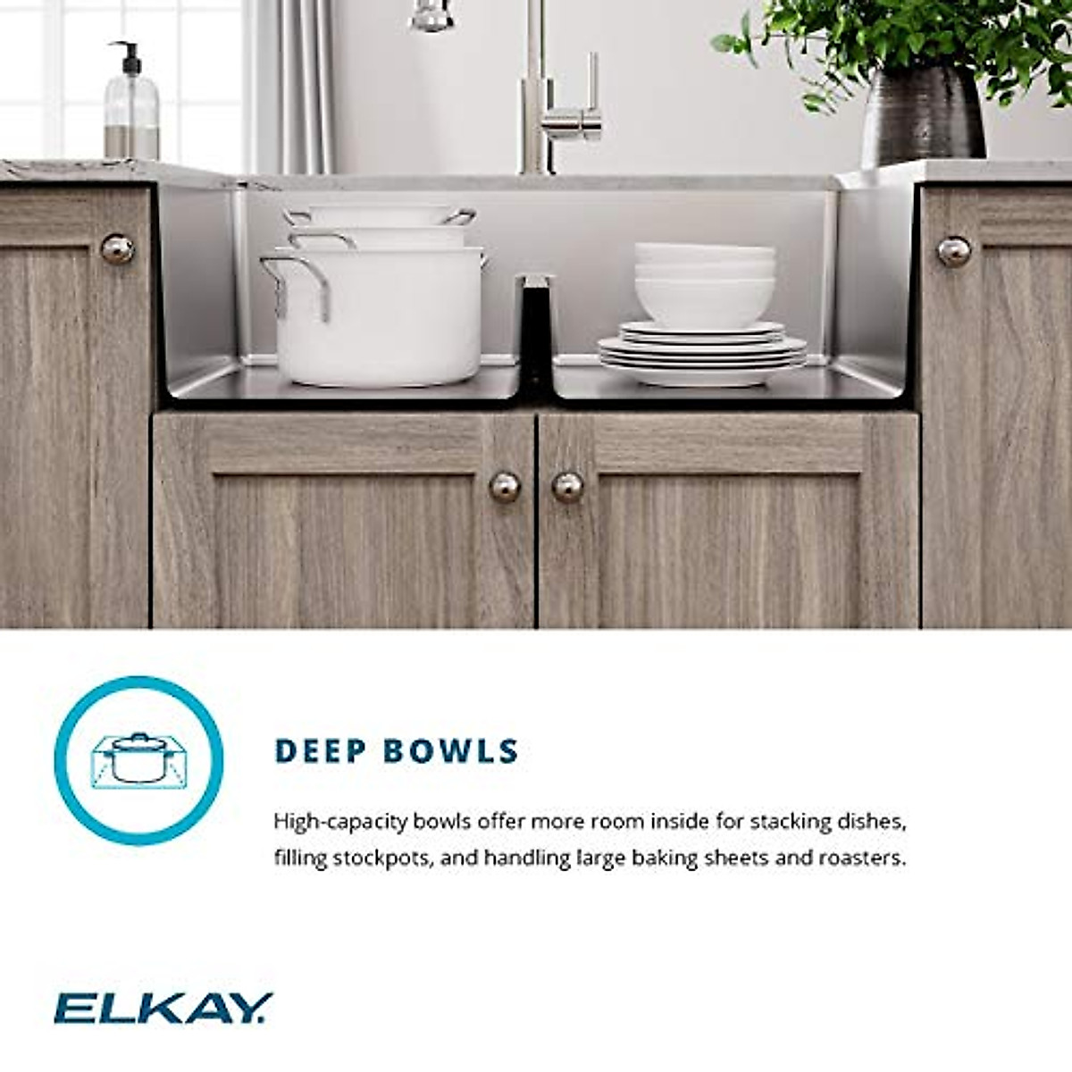 Elkay Crosstown ECTSRA33229TBG1 Equal Double Bowl Dual Mount Stainless Steel Kitchen Sink Kit with Aqua Divide