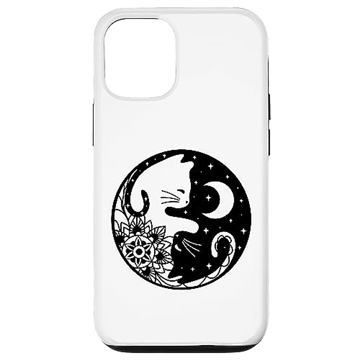iPhone 13 Black White Yin Yang Moon Mandala Cat Owner Pet Lover Case