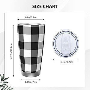 AYCZN Black And White Buffalo Plaid 20 OZ Tumbler Stainless Steel Travel Coffee Mug, Gird Insulated Water Bottle with Lid Leakproof Thermal Cup