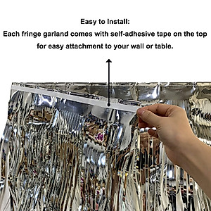 Blukey 10 Feet Long Roll Foil Fringe Garland - Pack of 3 | Shiny Metallic Tassle Banner | Ideal for Parade Floats, Bridal Shower, Wedding, Birthday | Wall Hanging Fringe Garland Banner (Silver)