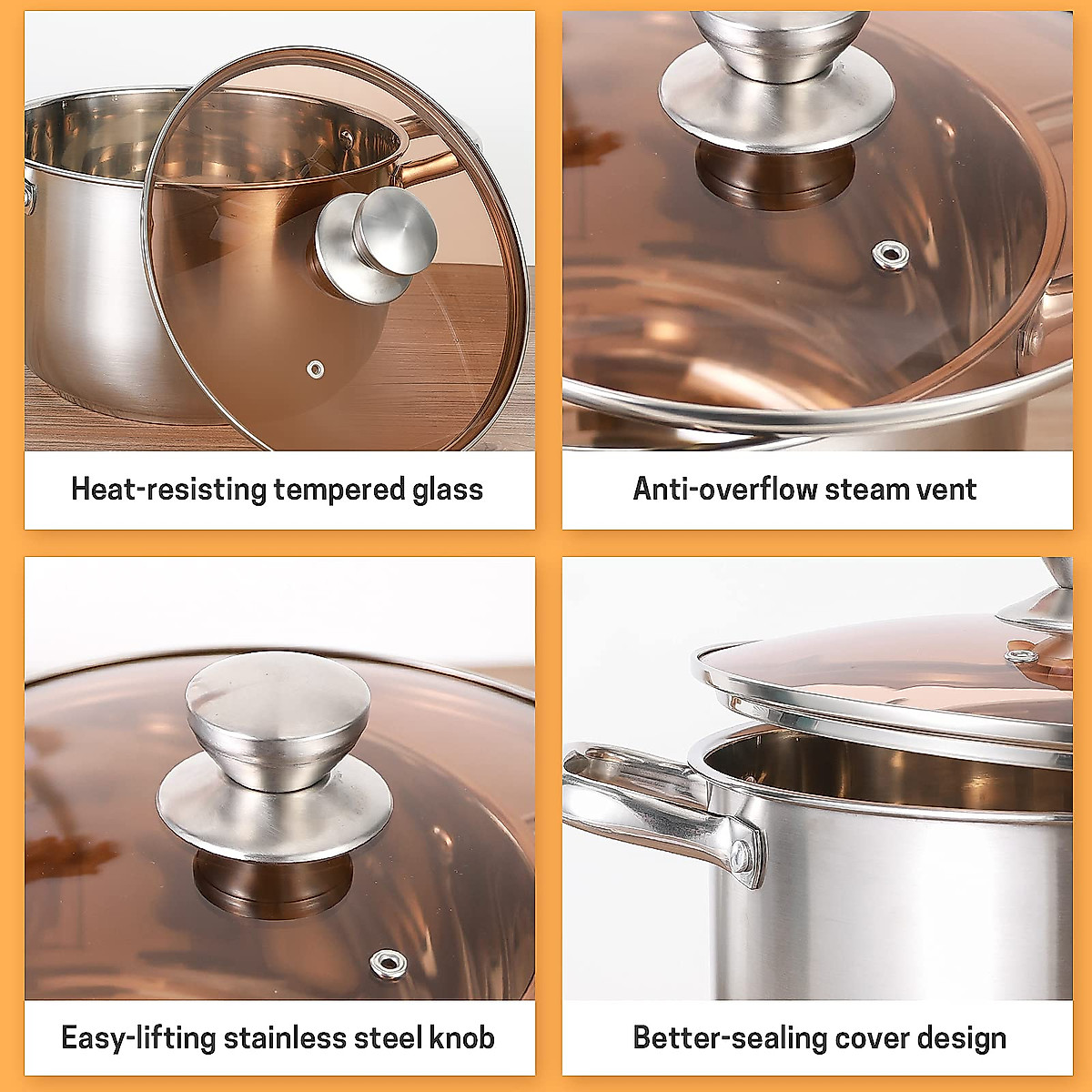 8 QT Soup Pot, Stainless Steel Stockpot with Lid, Saucepot Pasta Cooking Pot with Double Handles, Dishwasher Safe