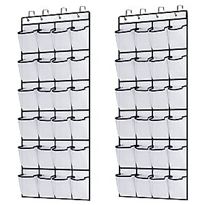 2 Pack Over The Door Shoe Organizer, Door Hanging Shoe Holder Rack Organizer Shoe Storage 24 Durable Mesh Pockets Works Well for Men and Women Kids Door Shoe Holder Rack, Closet Bedroom Bathroom