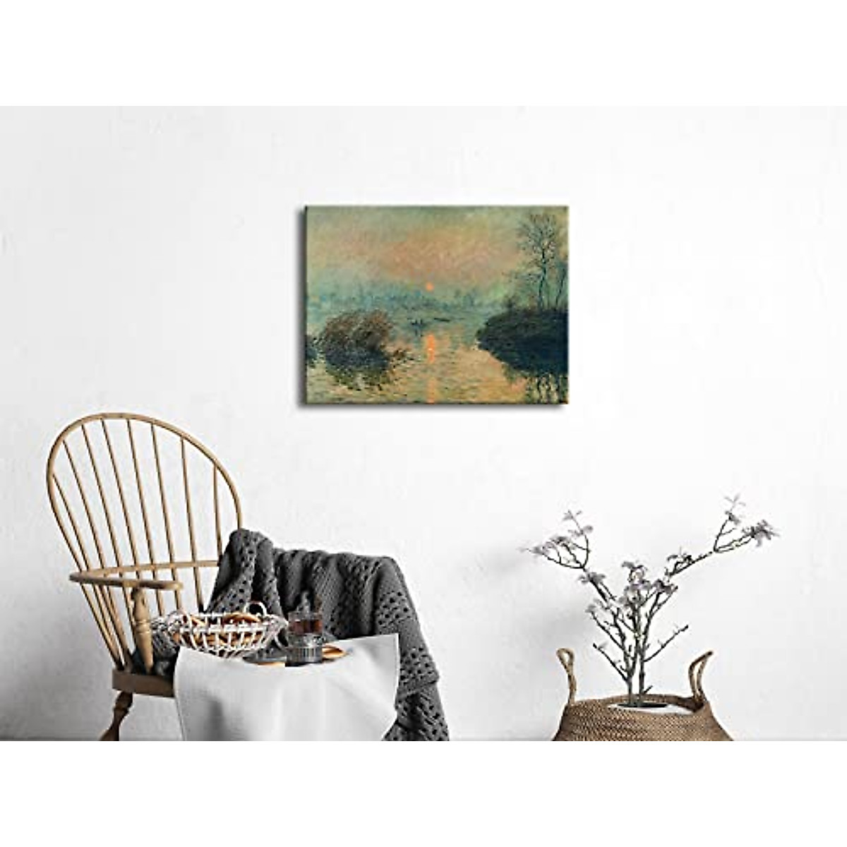 Wieco Art Canvas Wall Art Sunset on the Seine at Lavacourt, Winter Effect by Claude Monet Oil Paintings Canvas Prints Landscape Pictures Artwork on Canvas for Home Decorations